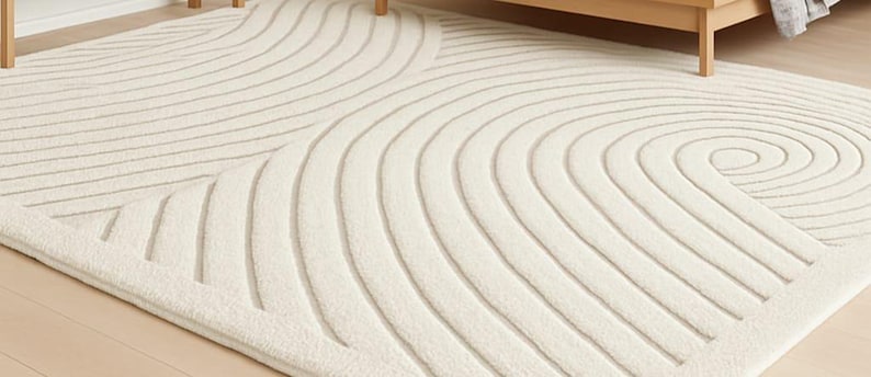 Hand-tufted Wool Cream Rug: 3D Abstract Textured Modern Carpet - Etsy