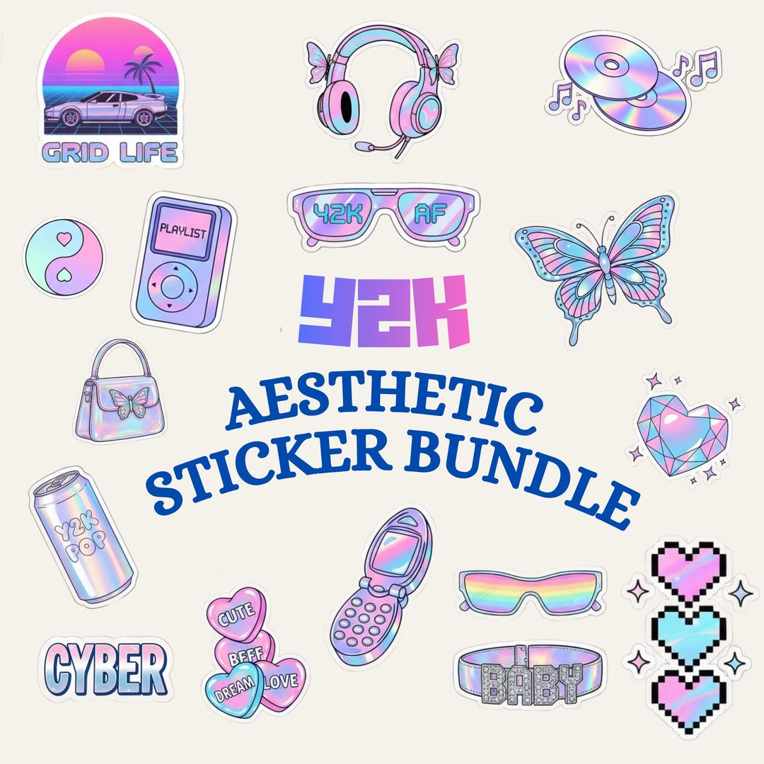 Y2K Aesthetics Stickers Pack – Pink Girly 2000s Kawaii Clipart, Deco ...