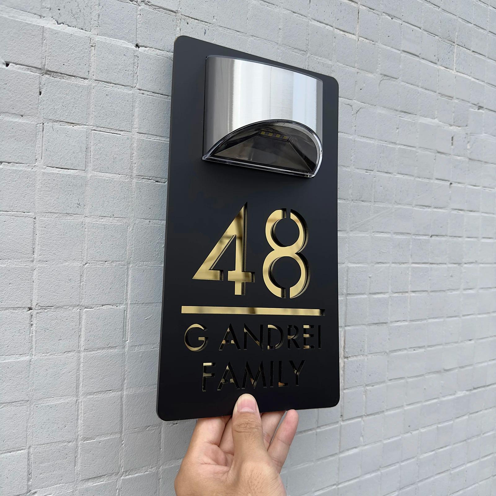 Custom Solar LED House Number Sign, Modern Acrylic Address Plaque ...