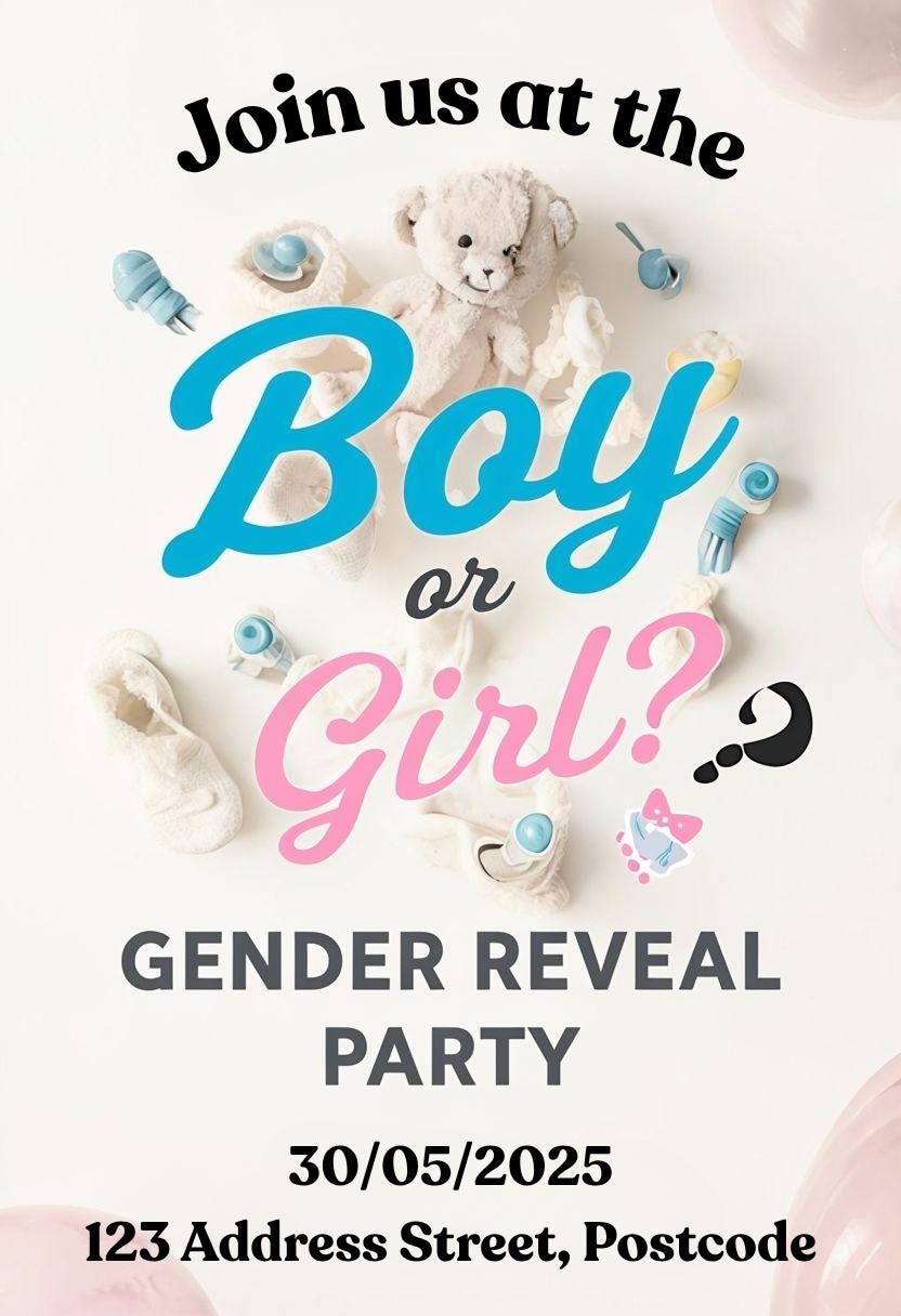 Modern Gender Reveal Announcement: Printable Canva Template - Etsy