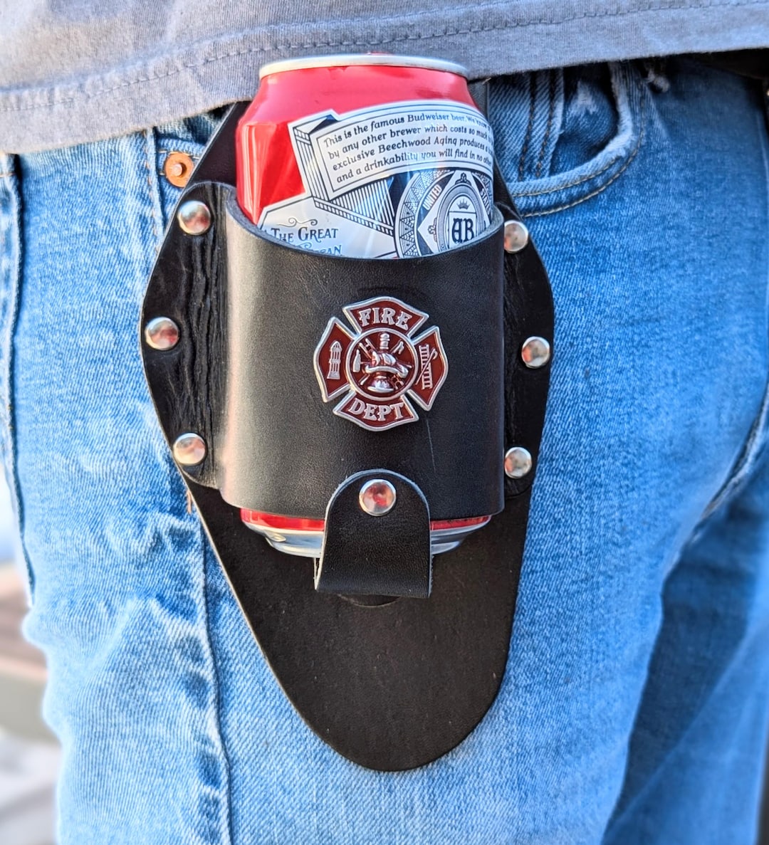 Leather Beer Holster With Firefighter Concho - Etsy