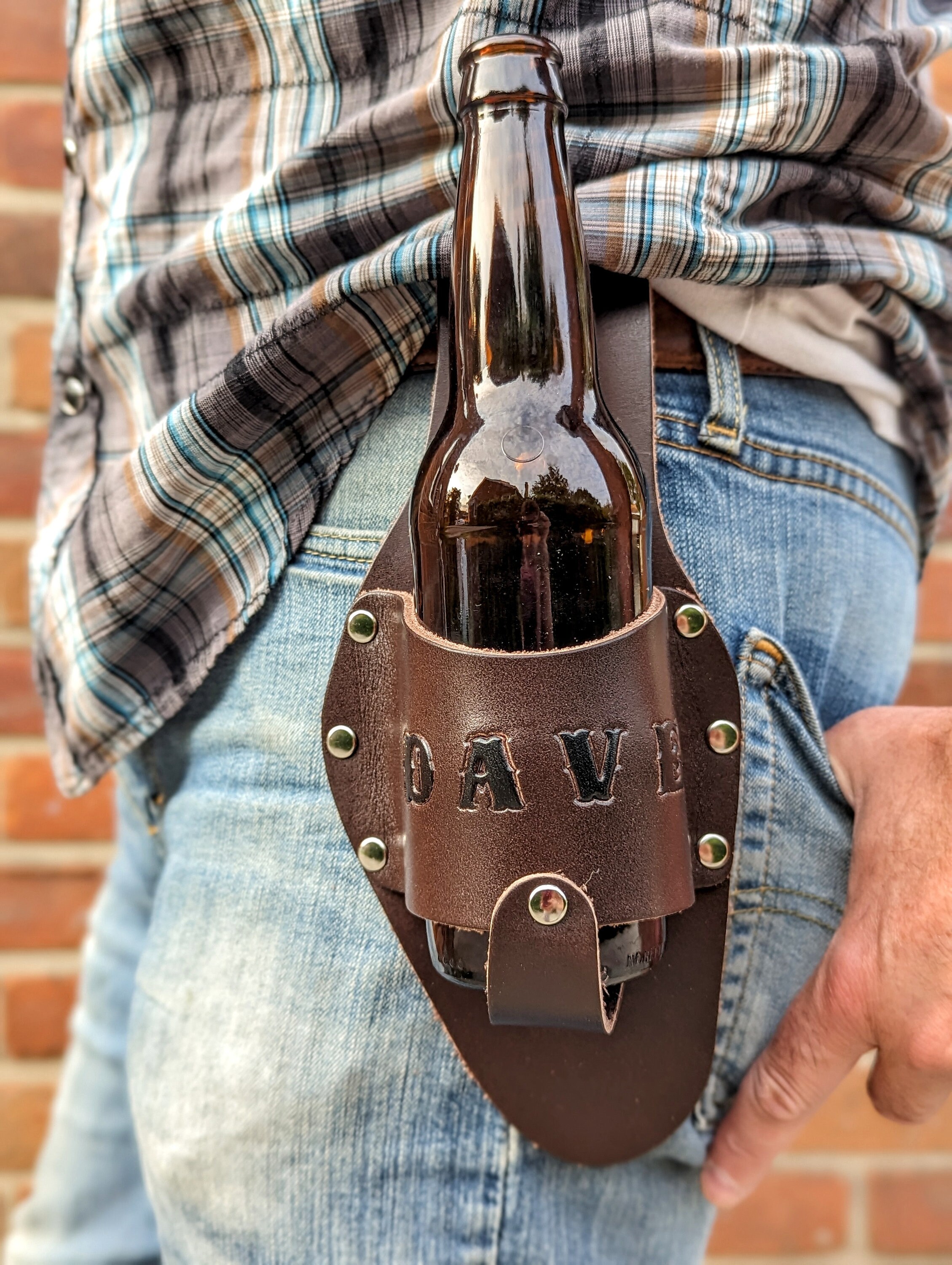 Personalized, Leather Beer Holster Dark Brown, the Luckenbach - Etsy