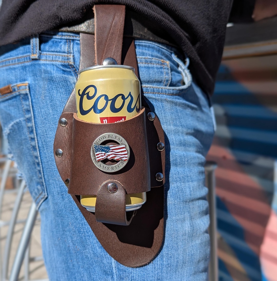 Leather Beer Holster With God Bless America Concho - Etsy