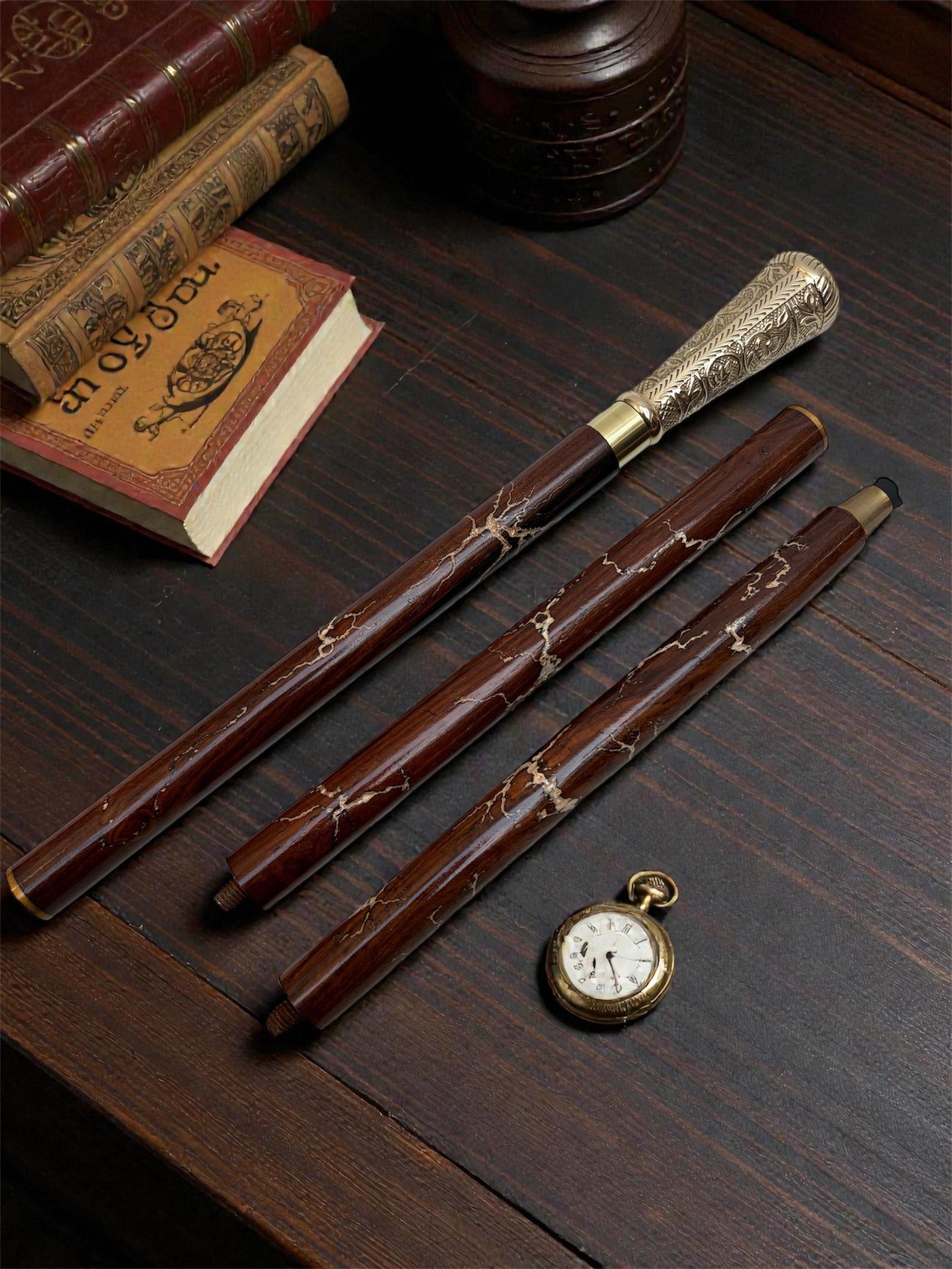 Handcrafted Wooden Walking Stick With Engraved Metal Handle ...