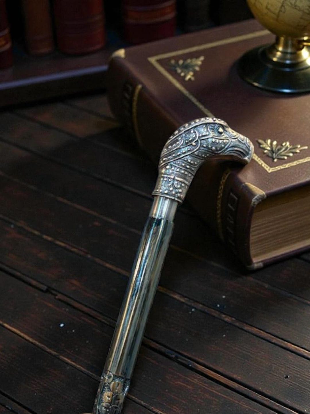 Handcrafted Wooden Walking Cane: Brass Animal Head Handle, Vintage ...