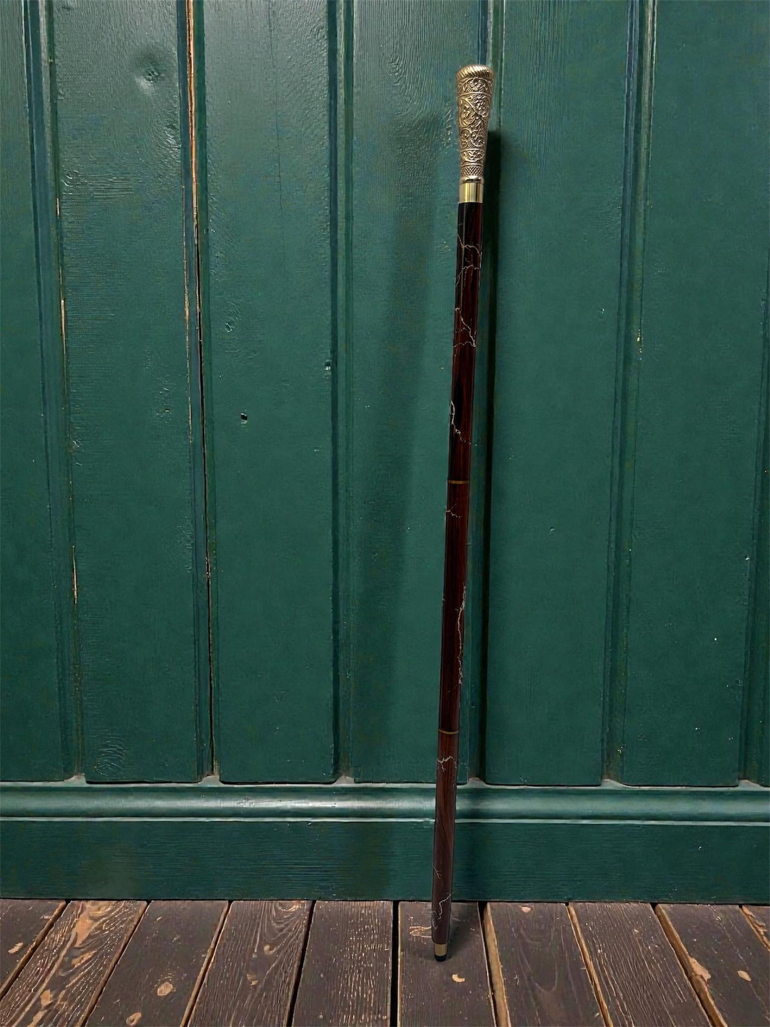 Handcrafted Wooden Walking Stick With Engraved Metal Handle ...