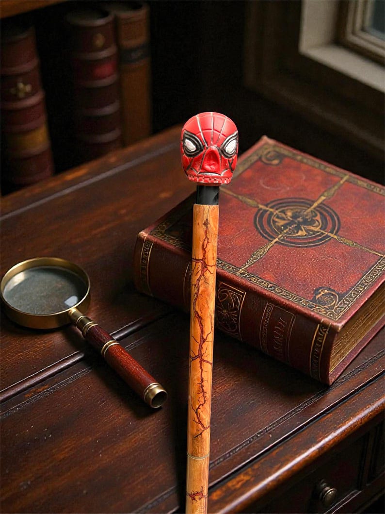 Red Mask Spiderman Handle Walking Cane Rosewood Stick Novelty Cane - Etsy