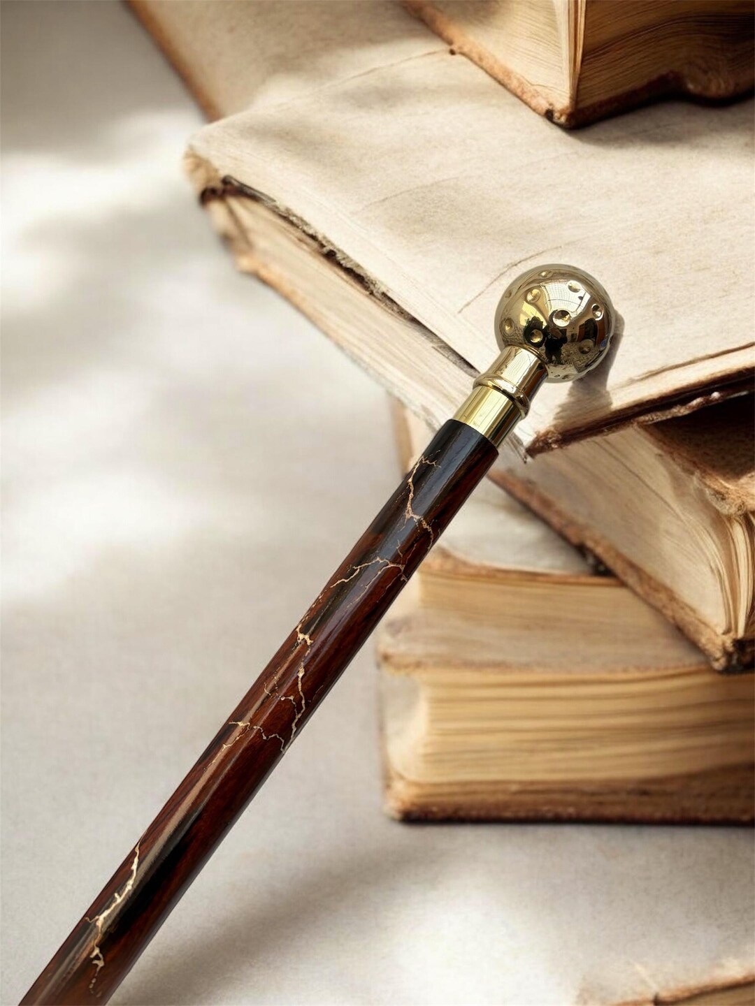 Handcrafted Wooden Walking Stick Handle With Brass Knob | Detachable ...