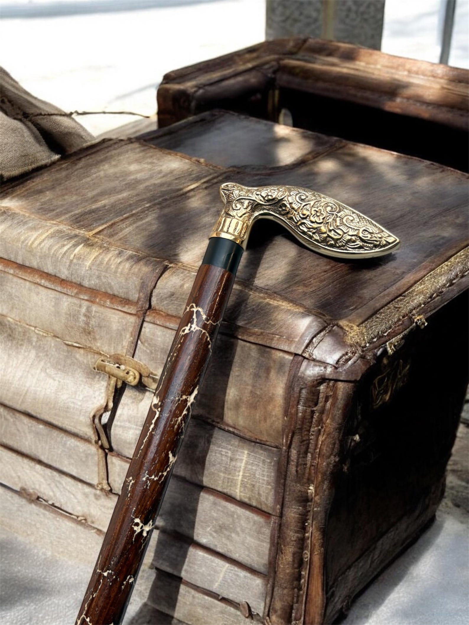 Vintage Brass Handle Walking Cane Wooden Stick Elegant Gentleman Cane ...
