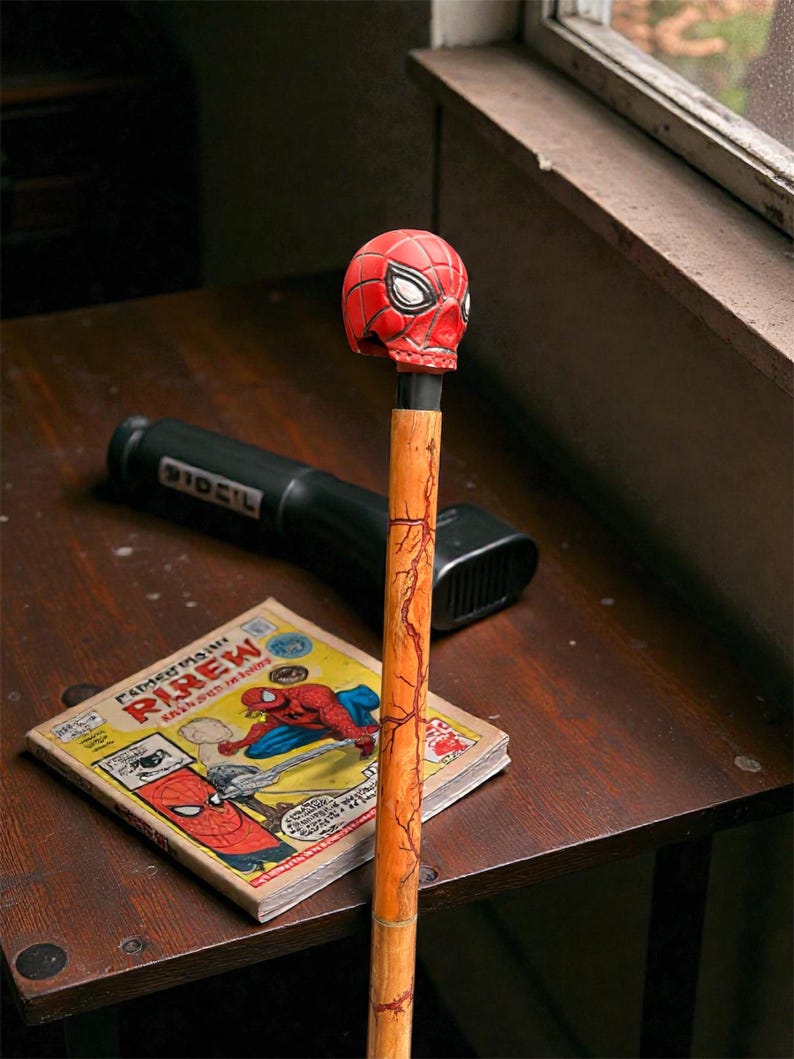 Red Mask Spiderman Handle Walking Cane Rosewood Stick Novelty Cane - Etsy