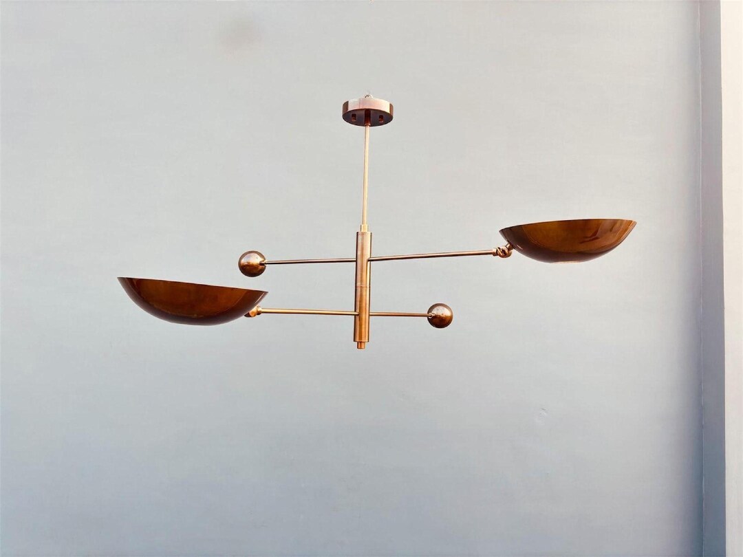 Counterweight Brass Chandelier: Polished Two Globe Atomic Style Ceiling ...
