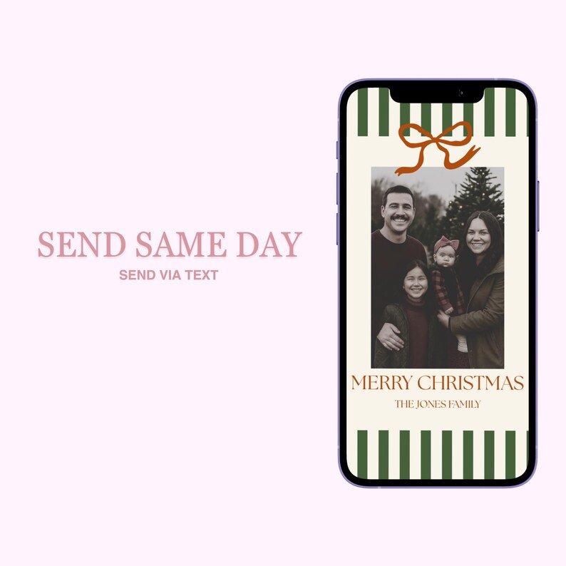 Editable Green Striped Holiday Card Template (digital Download 5x7in ...