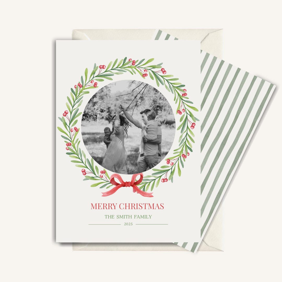 Editable Christmas Wreath Holiday Card Template (digital Download 5x7in ...