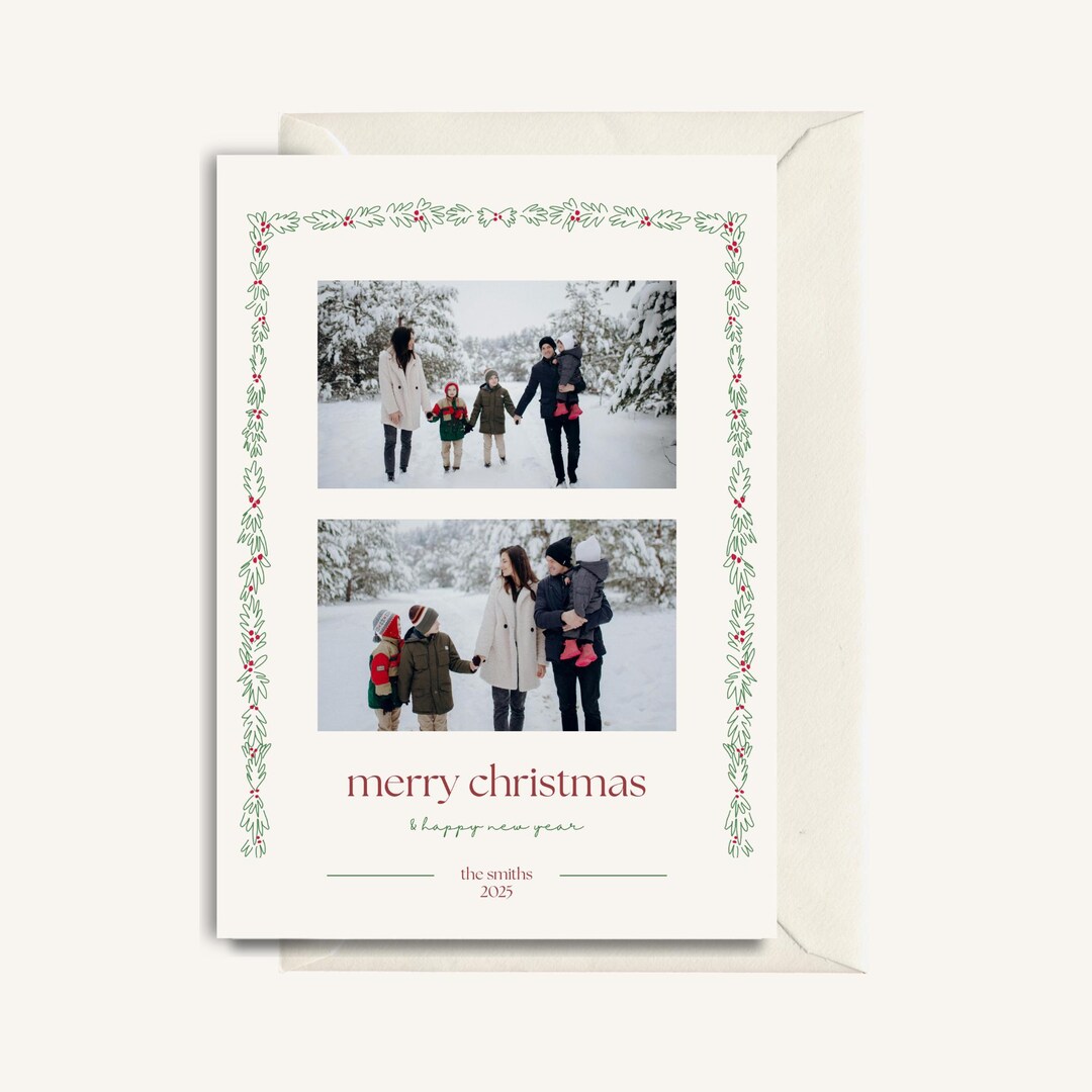 Editable Christmas Garland Holiday Card Template (digital Download ...