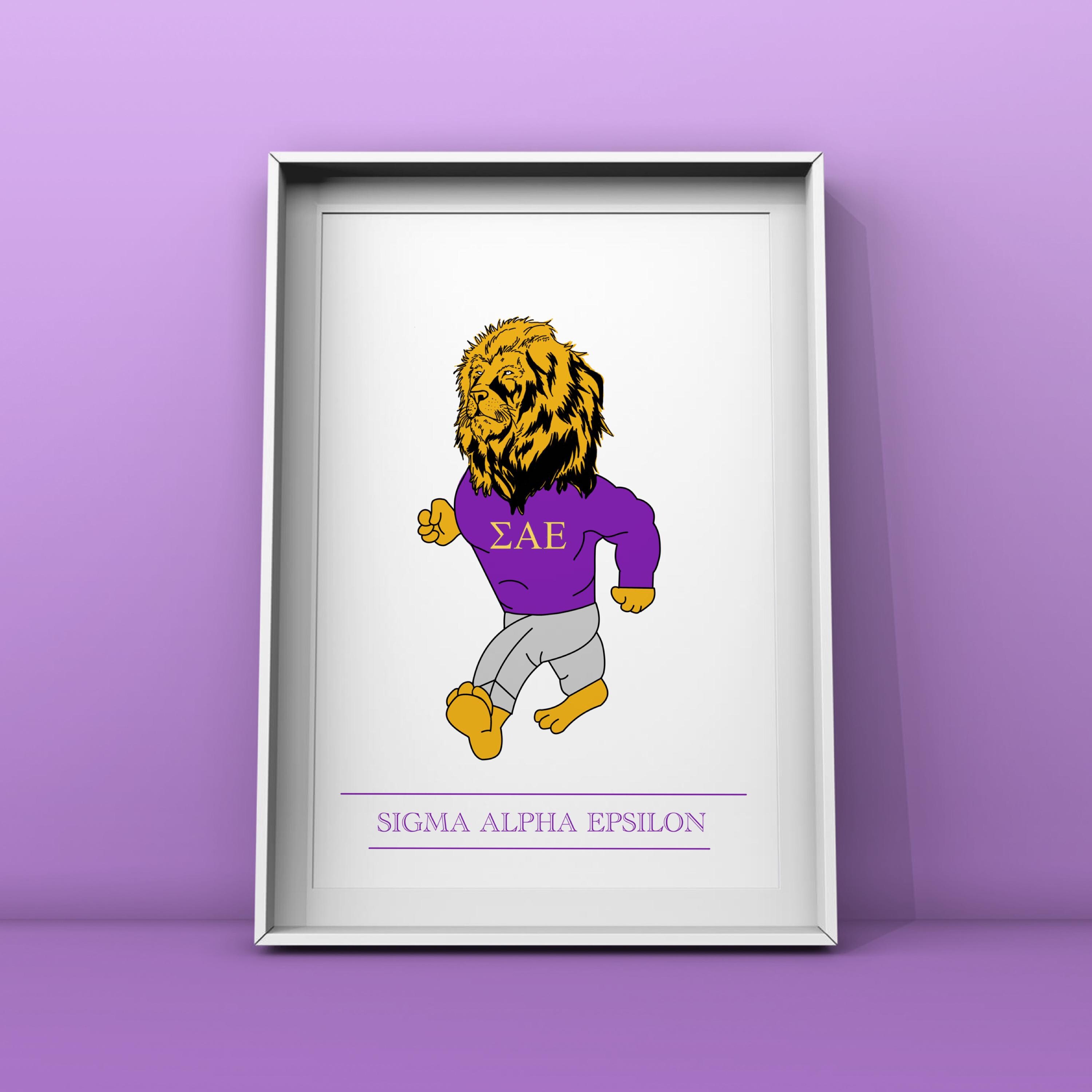 Retro Style Walking SAE Fraternity Lion - Purple and Gold - Sigma Alpha ...