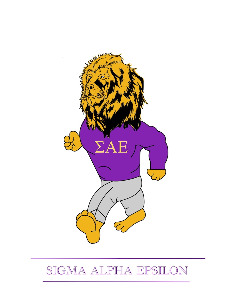 Retro Style Walking SAE Fraternity Lion - Purple and Gold - Sigma Alpha ...