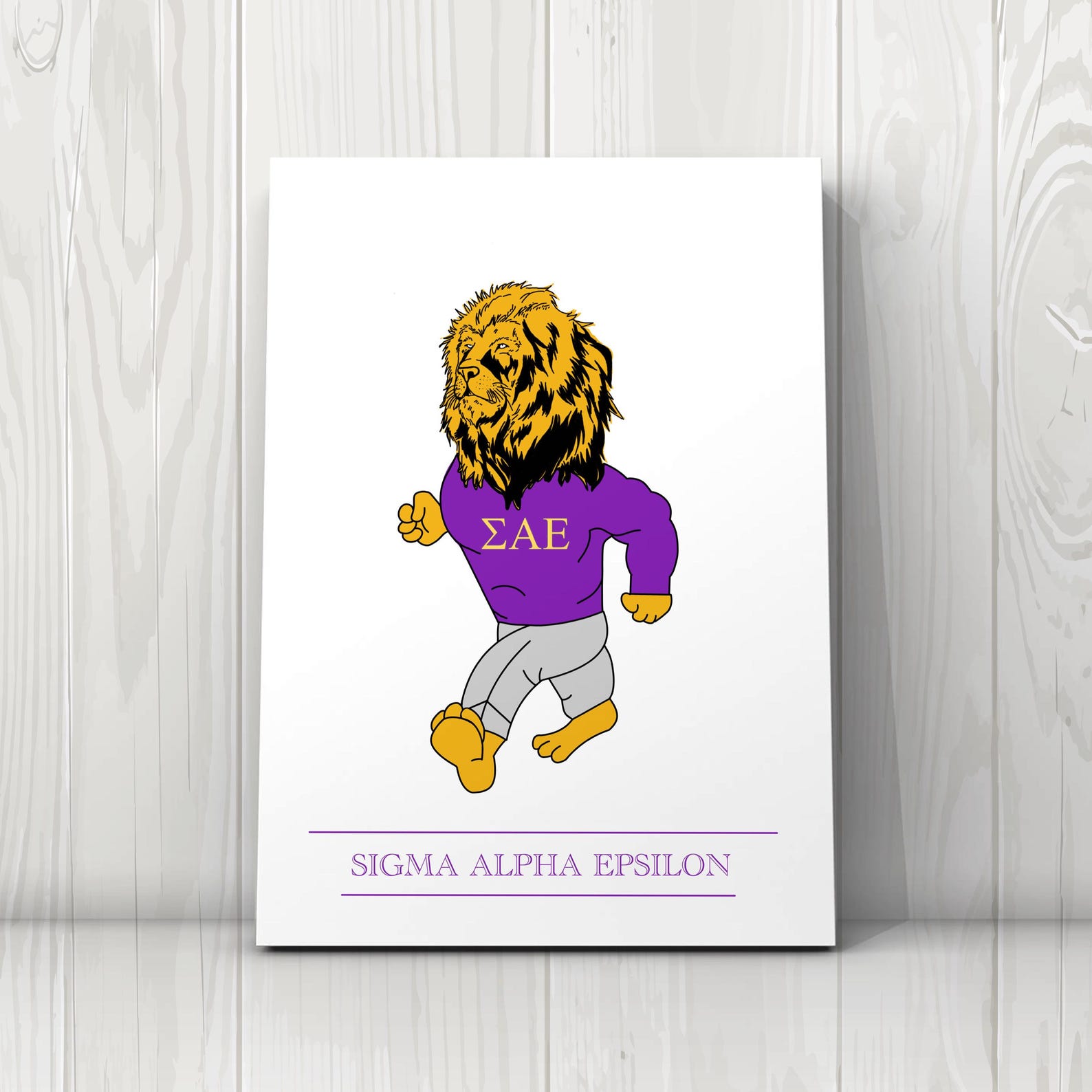 Retro Style Walking SAE Fraternity Lion - Purple and Gold - Sigma Alpha ...