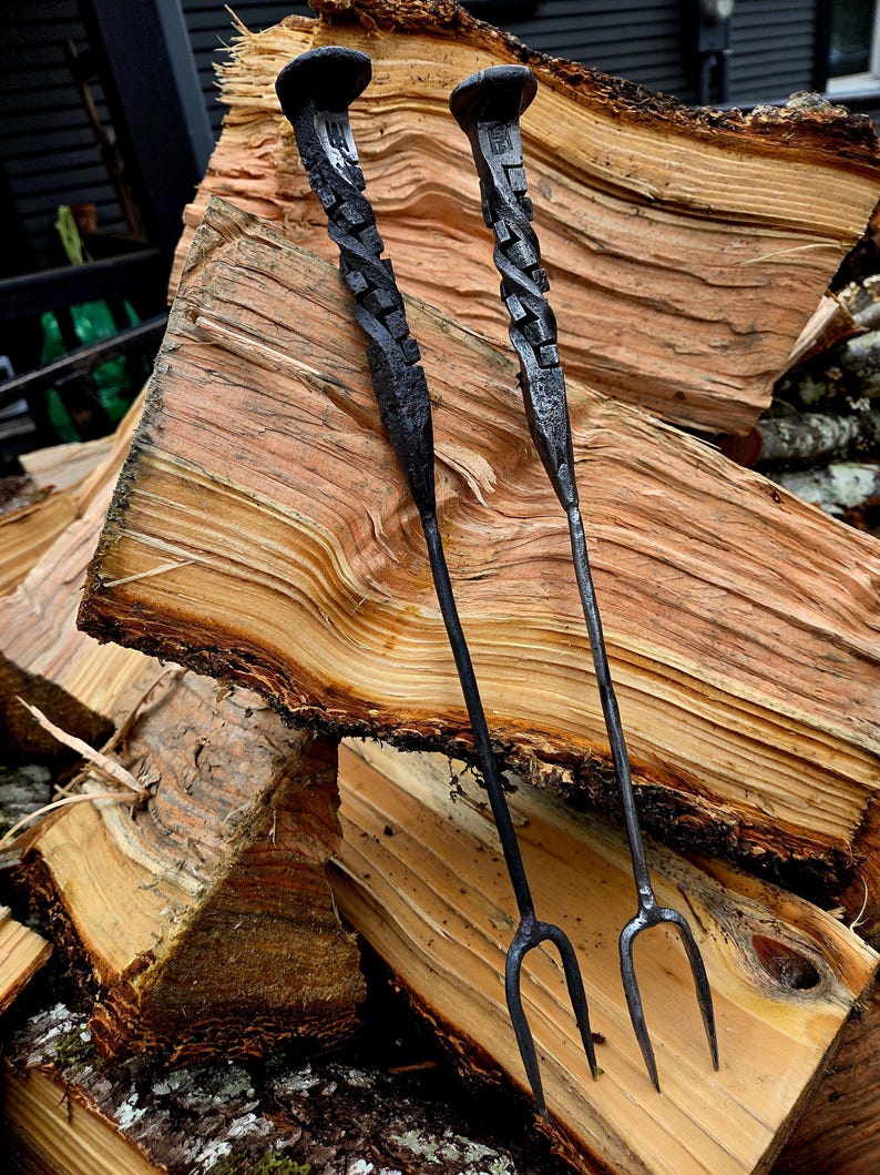 Hand-forged Railroad Spike BBQ Fork – Personalized Grill Tool ...