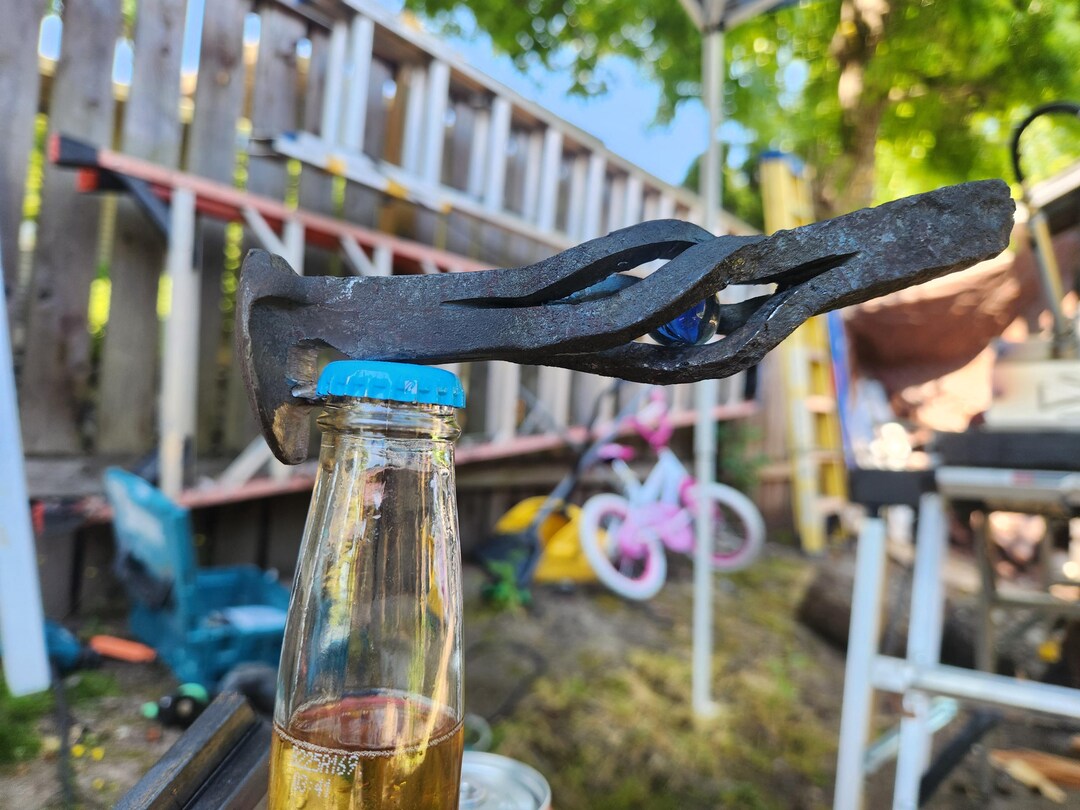 Hand-forged Railroad Spike Bottle Opener • Caged Marble Bar Tool ...
