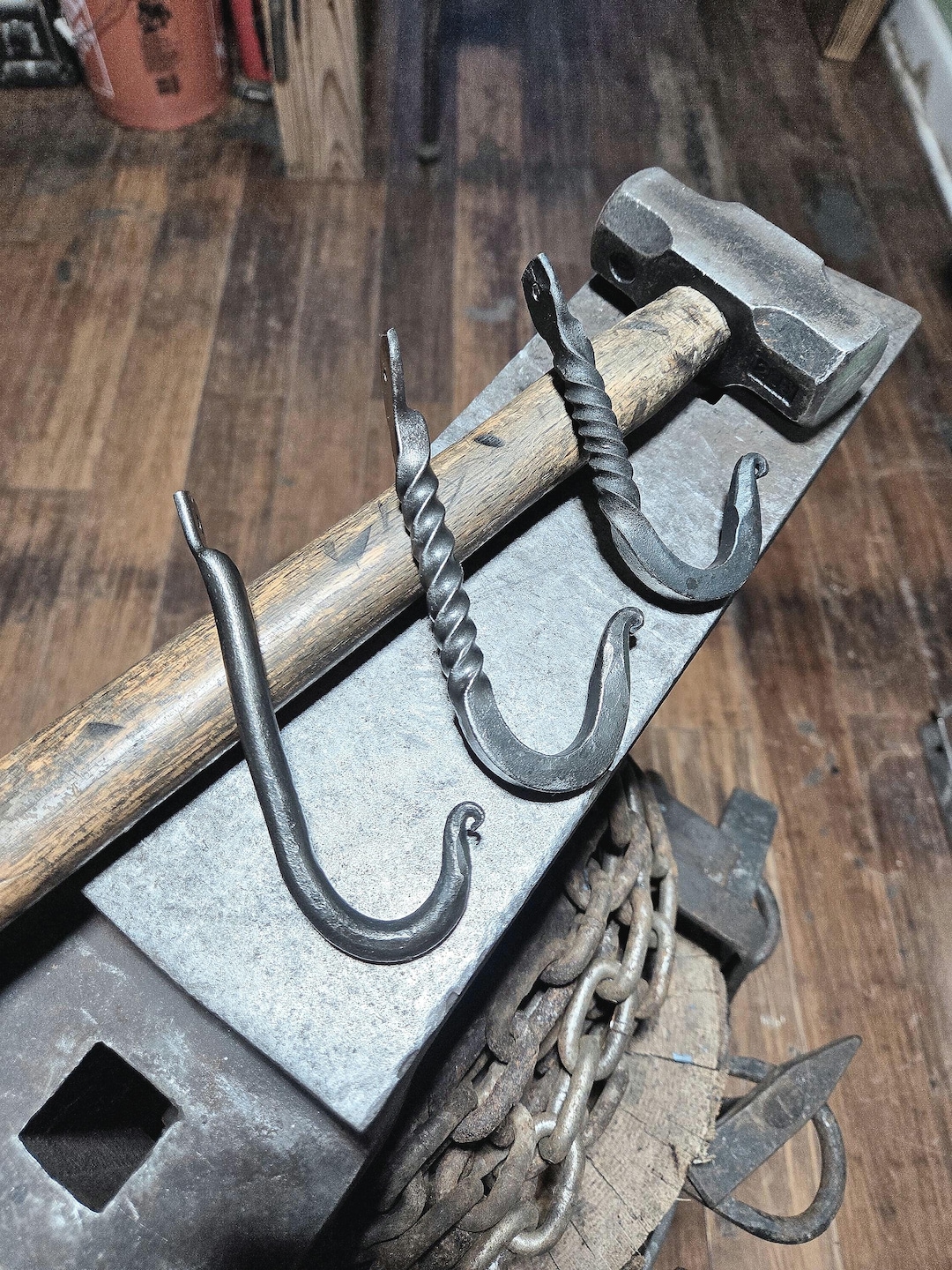 Hand-forged Iron J Hook – Blacksmith Wall Hook for Coats, Tools ...
