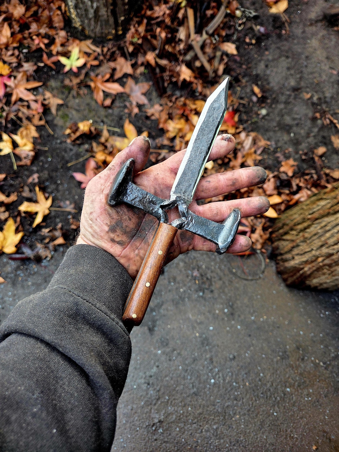 Hand-forged Railroad Spike Dagger Knife – Double Edge Blade, Integral ...