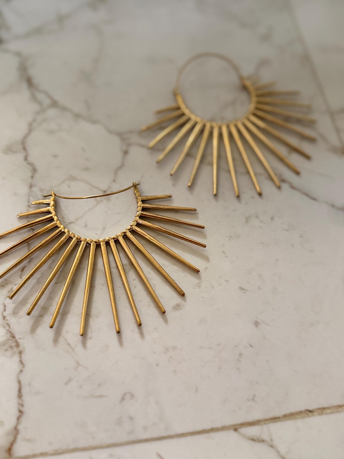 Gold Sunburst Hoop Earrings, Statement Spike Hoops, Boho Festival ...