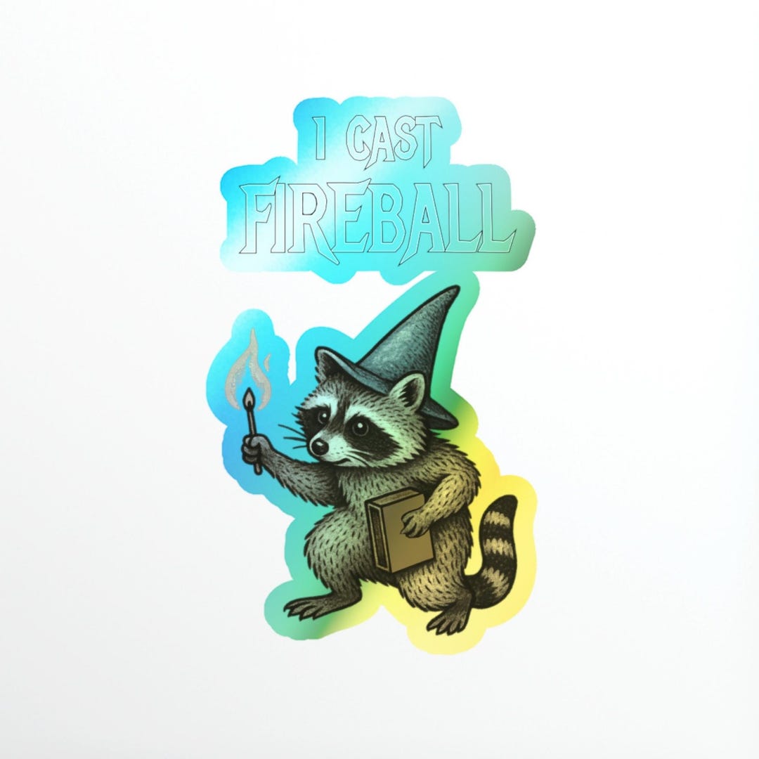 I Cast Fireball Holographic Wizard Raccoon Sticker - Etsy