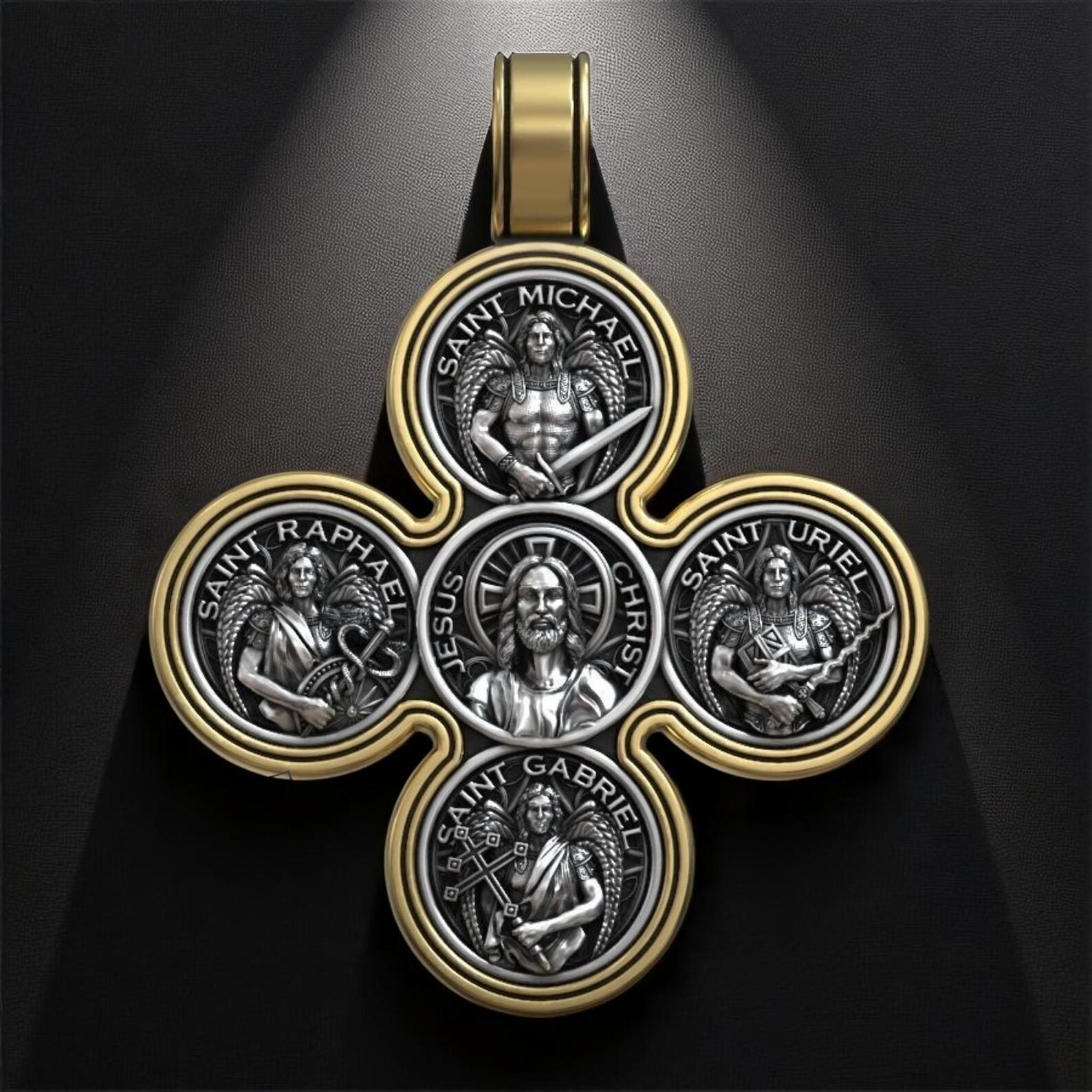 Jesus Christ and Four Archangels Cross Pendant for Orthodox Catholic ...