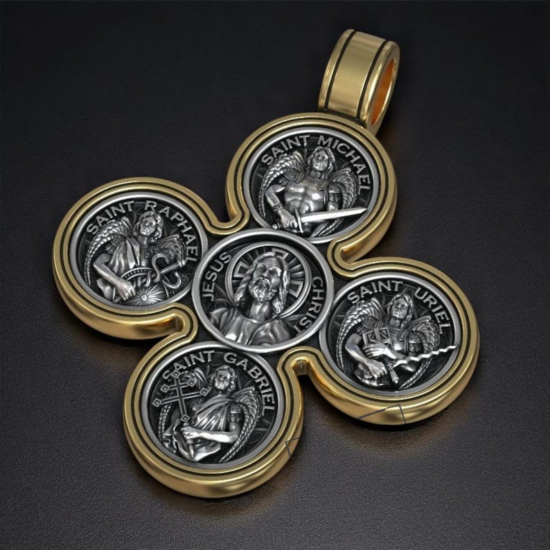 Jesus Christ and Four Archangels Cross Pendant for Orthodox Catholic ...