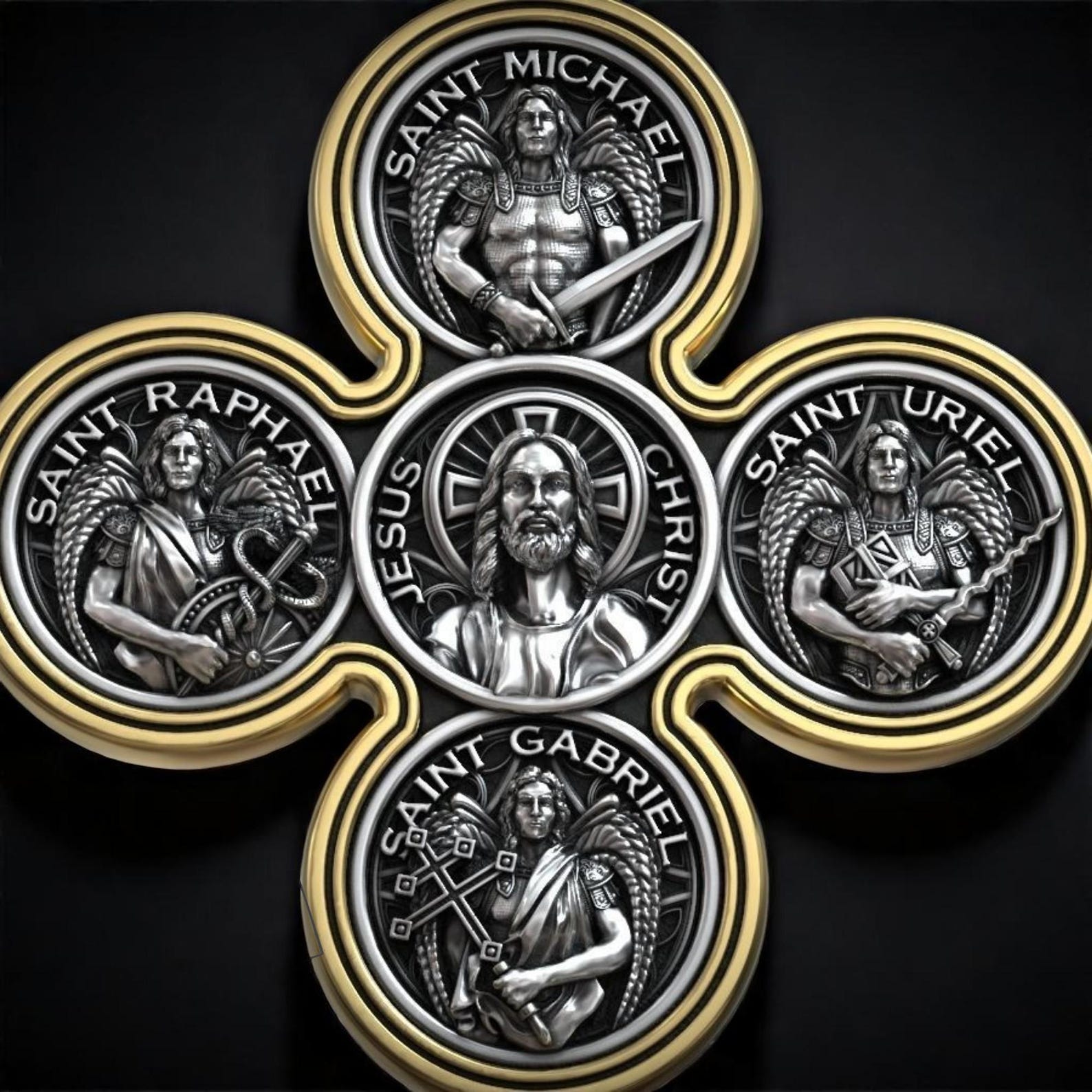 Jesus Christ and Four Archangels Cross Pendant for Orthodox Catholic ...