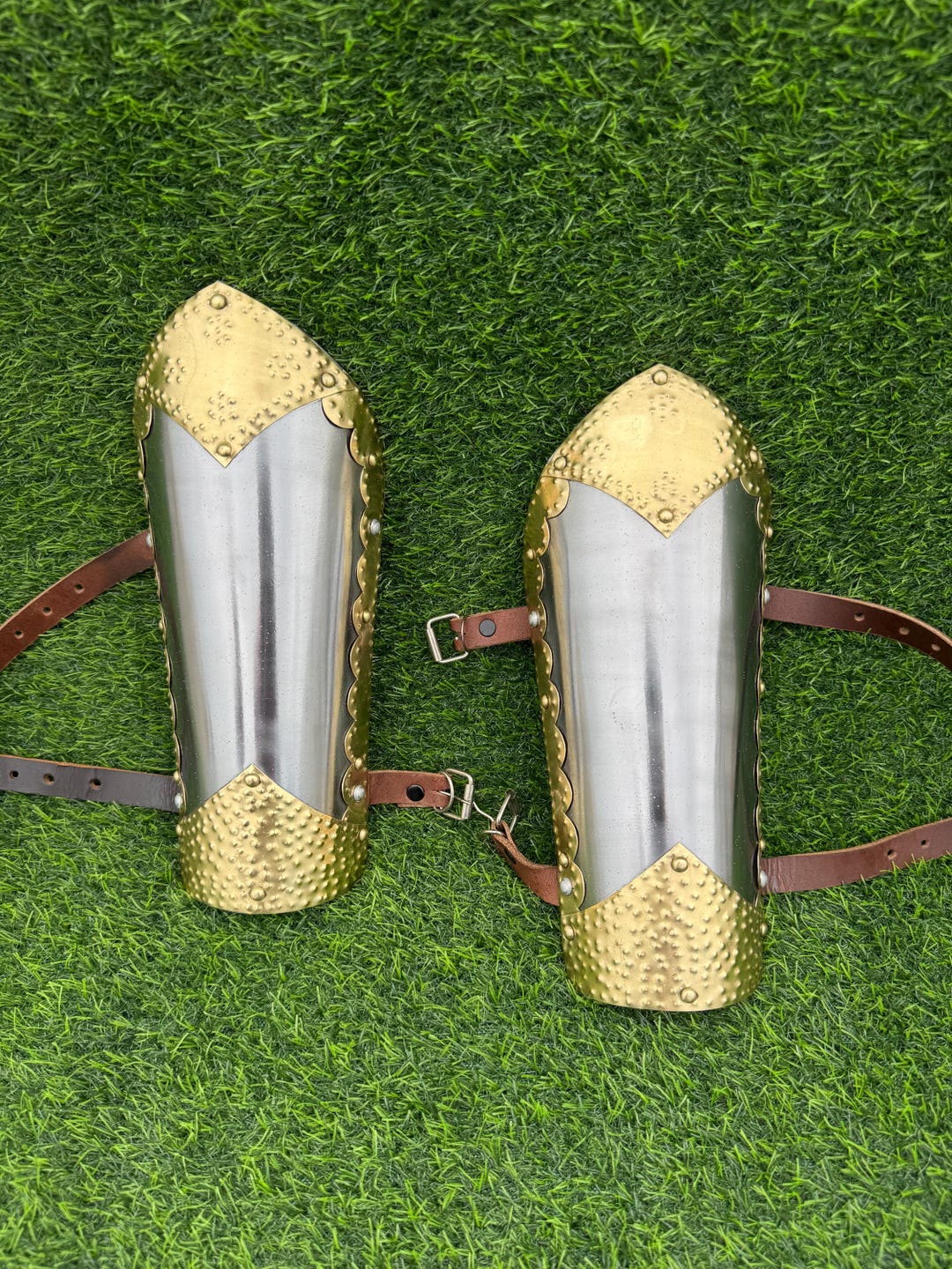 Medieval Steel Greaves – Handcrafted Leg Armor With Brass Detailing ...