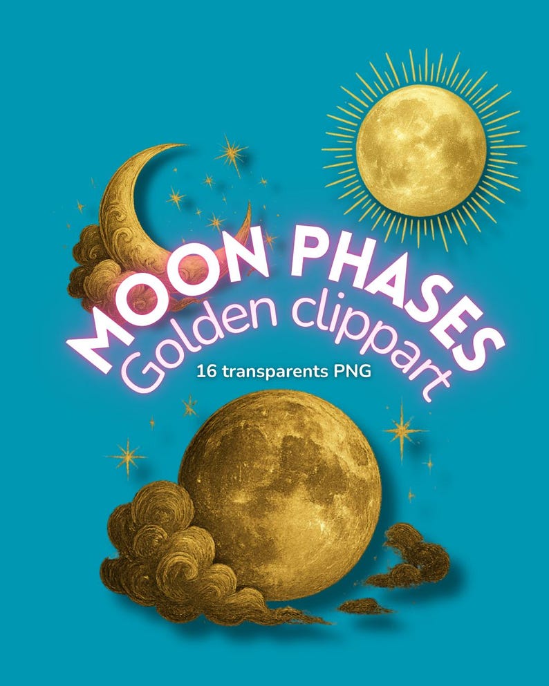 16 Moon Cliparts, Moon Phase, Printable Clipart, Paper Crafts, Wall Art ...