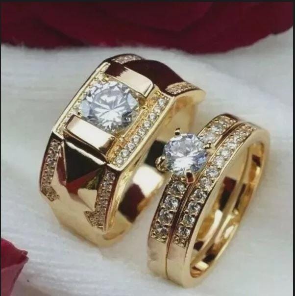 Diamond Trio Bridal Set • Engagement Ring Set of 3 Rings • Wedding Trio ...