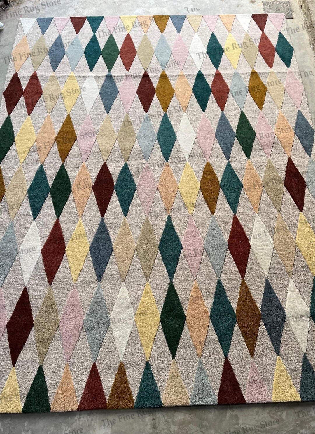 Hand Tufted Wool Area Rug, Colorful Diamond Modern Design - Etsy