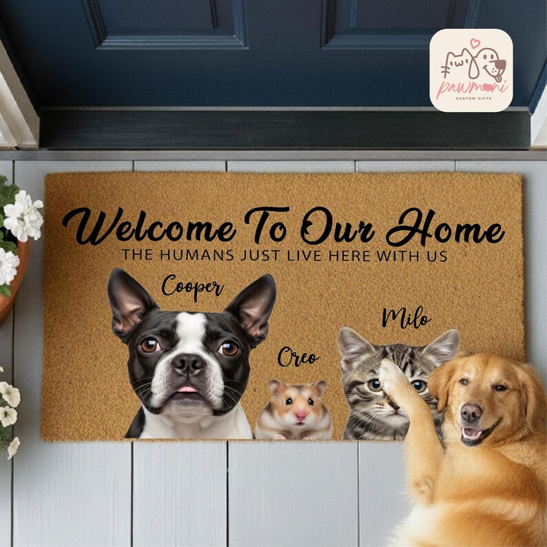 Personalized Dog Welcome Mat, Custom Name Pet Home Decor, Indoor ...