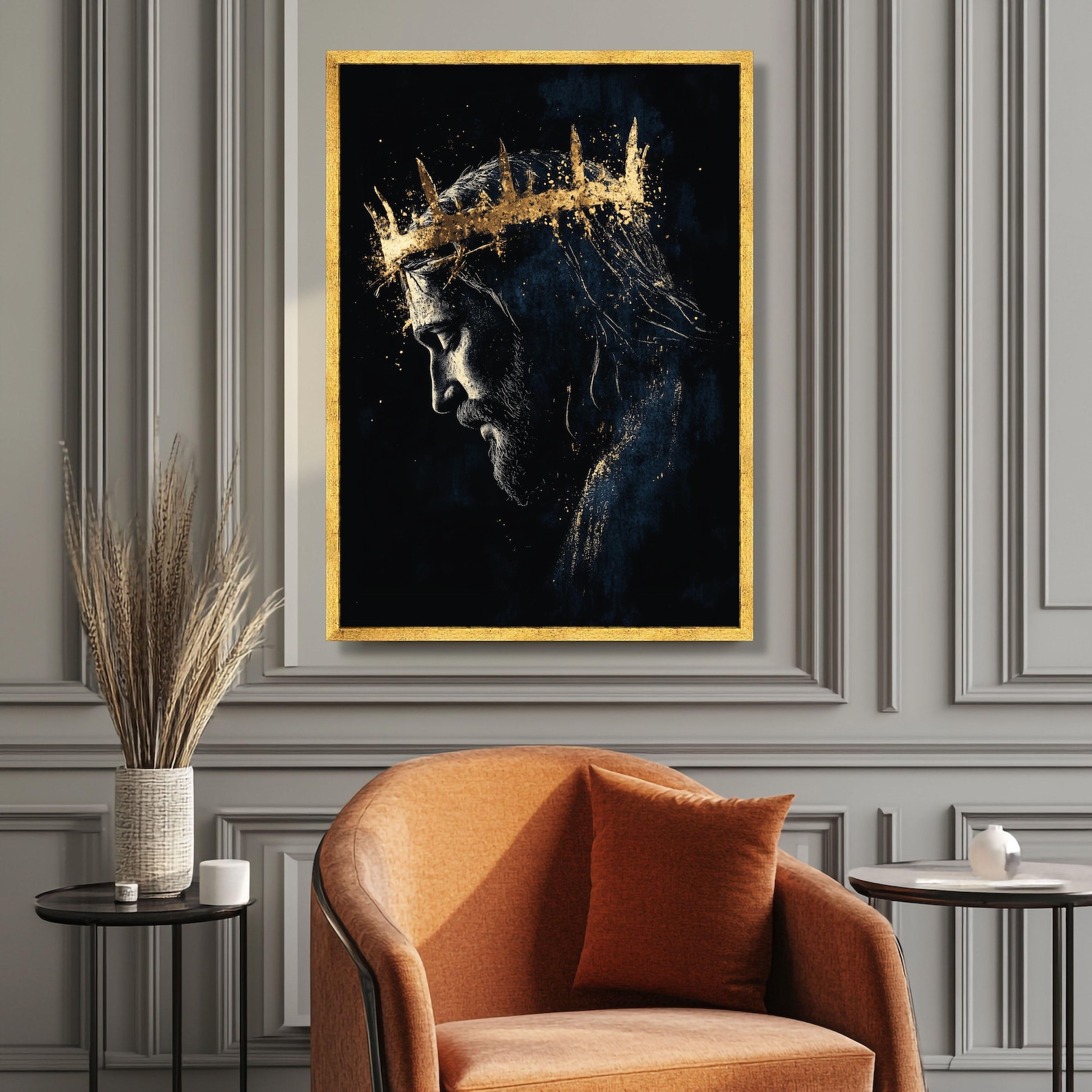 Inspirational Jesus Christ Profile Canvas, Crown of Thorns Wall Art ...