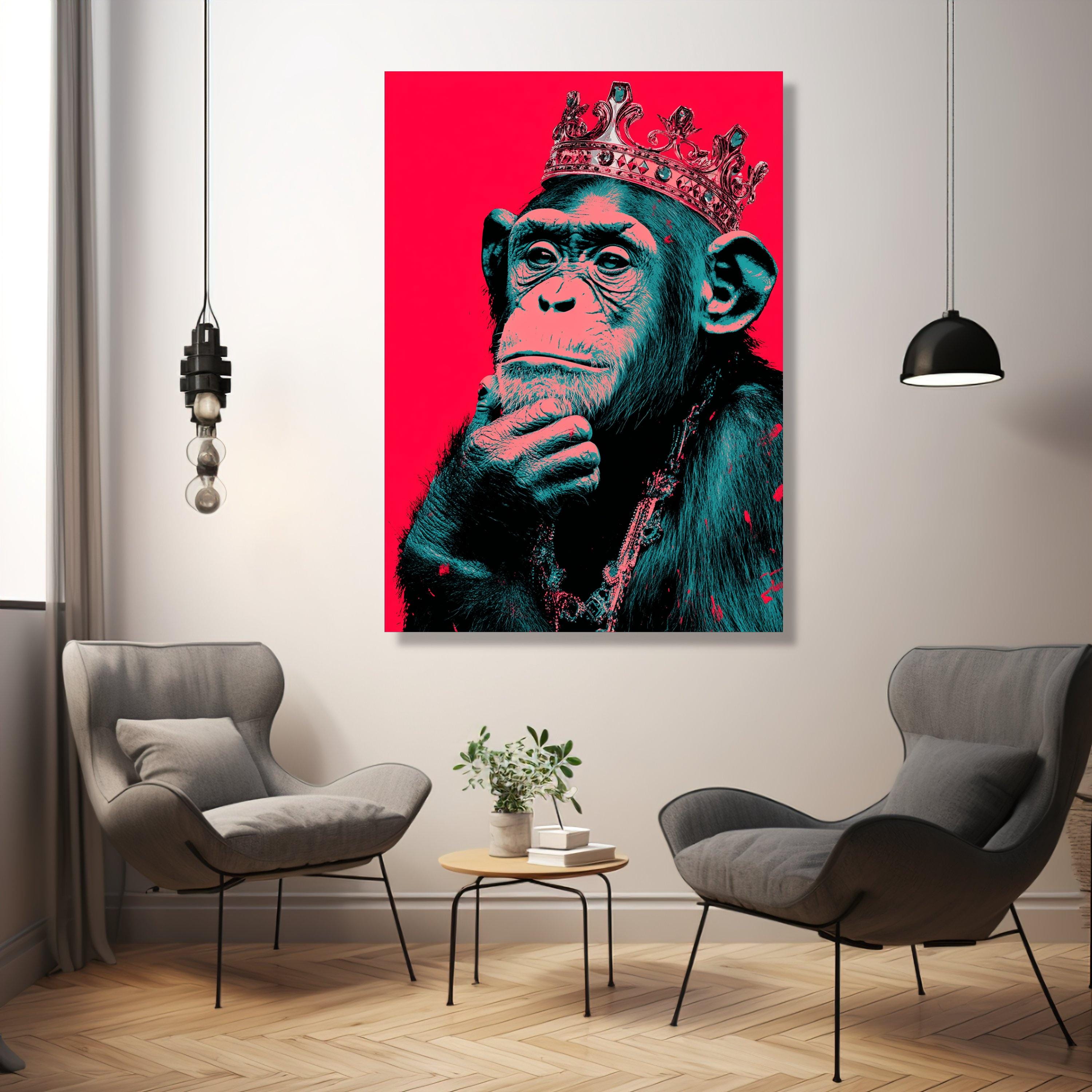 Royal Chimpanzee Portrait Canvas, Bold Pop Art Monkey Wall Decor ...