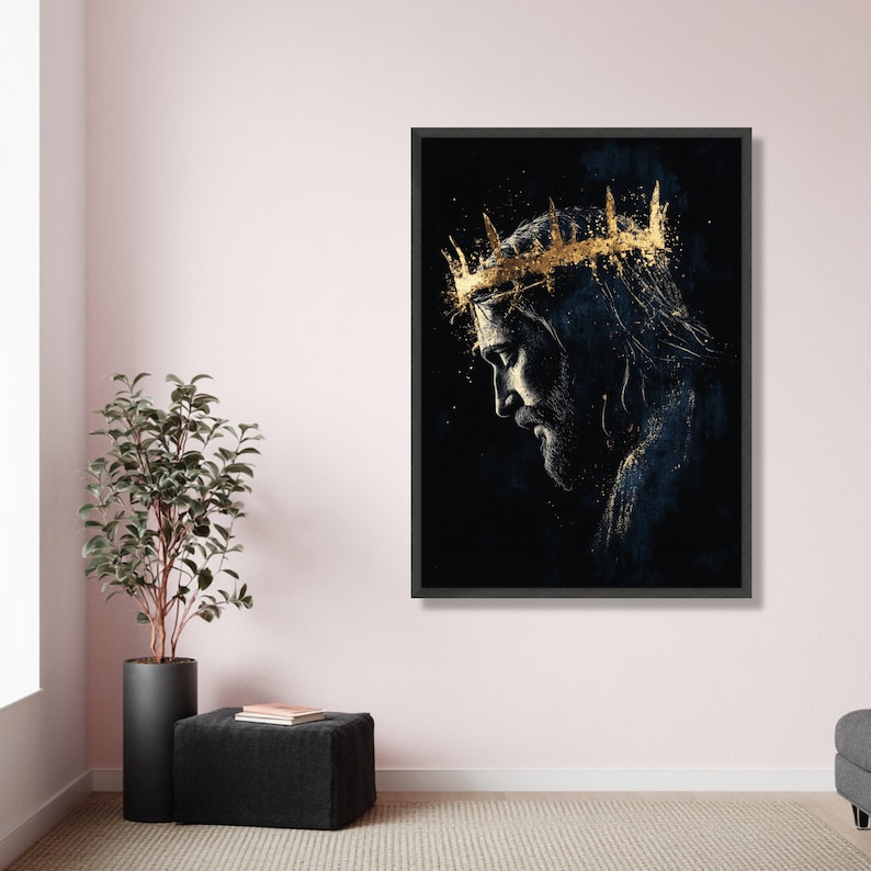 Inspirational Jesus Christ Profile Canvas, Crown of Thorns Wall Art ...