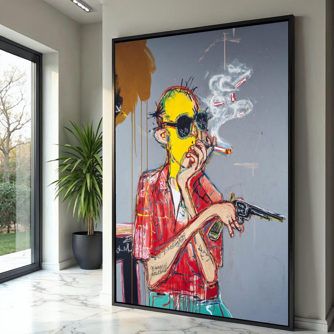 Urban Street Art Canvas, Abstract Smoking Man, Modern Pop Art Wall ...