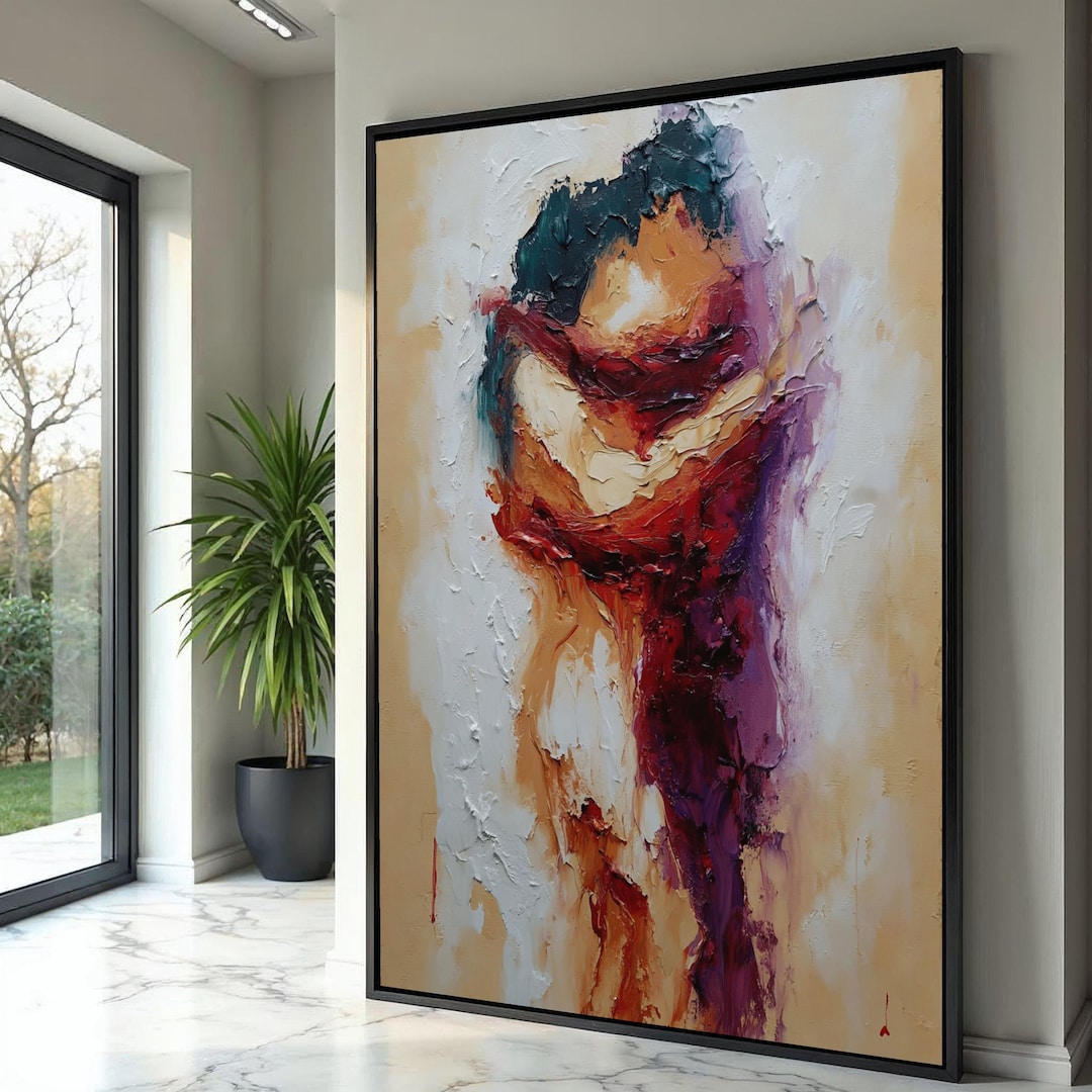 Abstract Lovers Embrace Canvas, Romantic Wall Art, Modern Couple ...