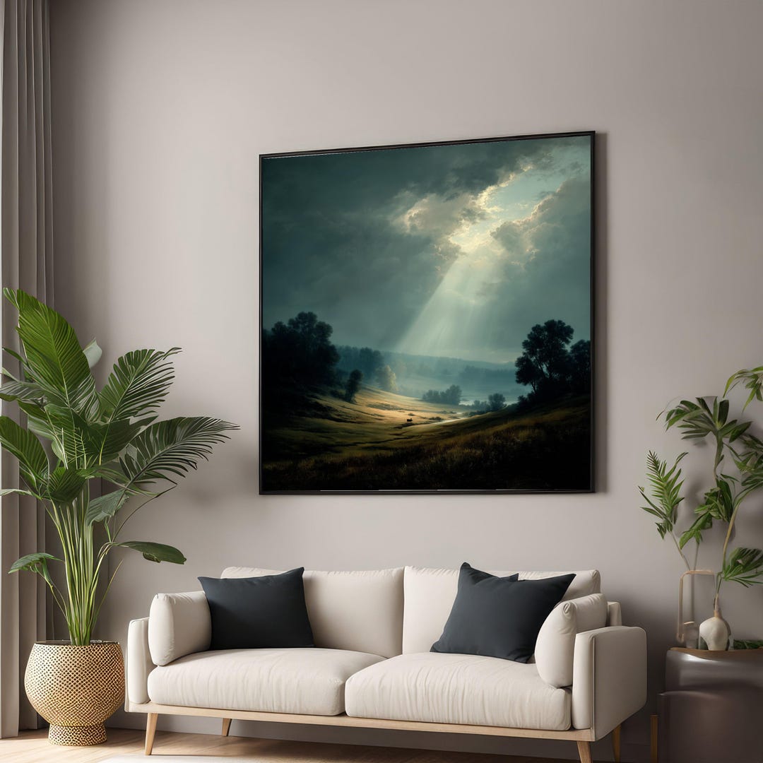 Dramatic Sunlight Breaking Through Clouds Canvas, Serene Countryside ...