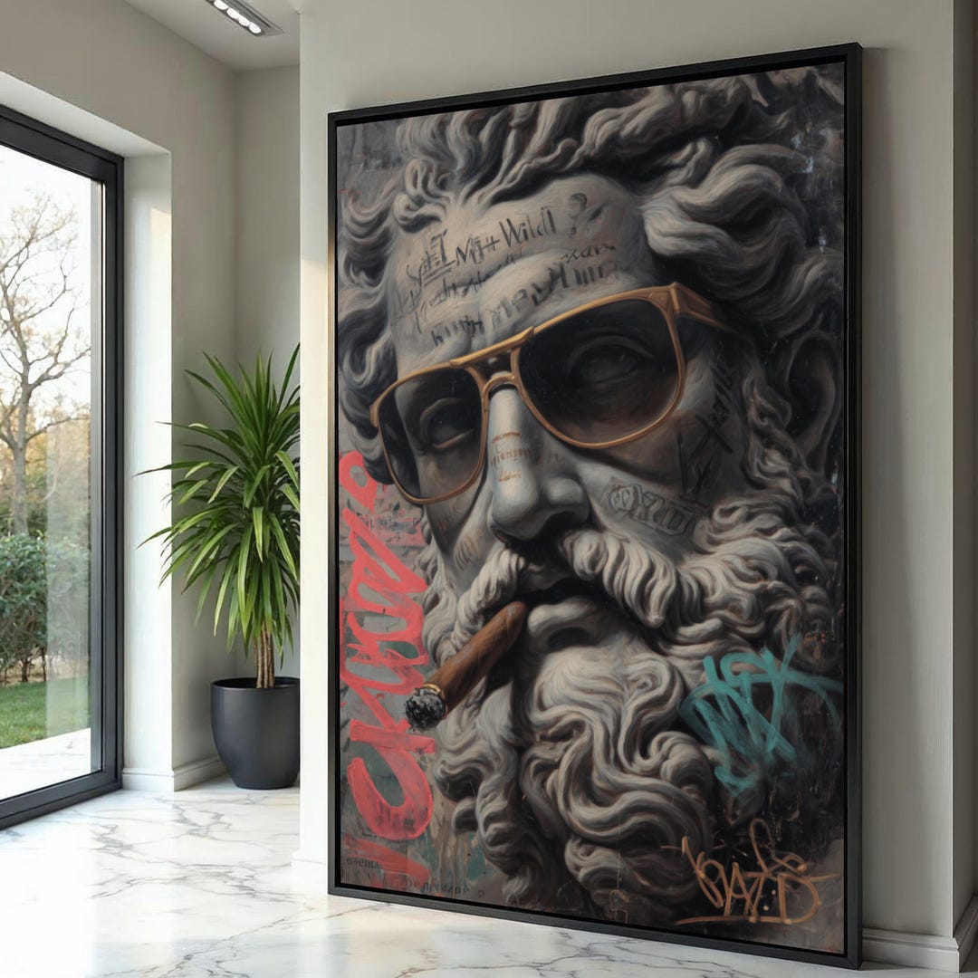 Modern Graffiti God Statue Portrait Canvas, Urban Wall Art, Street Art ...