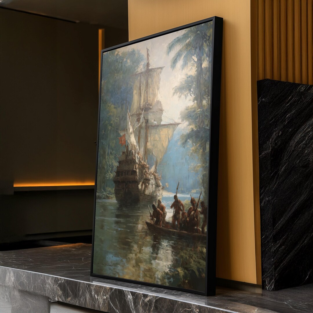 Colonial Ship Exploration Canvas, Historical Sailing Vessel Wall Art ...