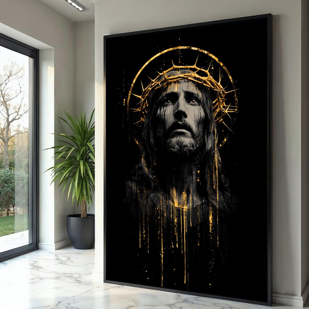 Dramatic Jesus Christ Portrait Canvas, Crown of Thorns Wall Art ...