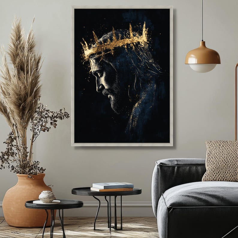 Inspirational Jesus Christ Profile Canvas, Crown of Thorns Wall Art ...