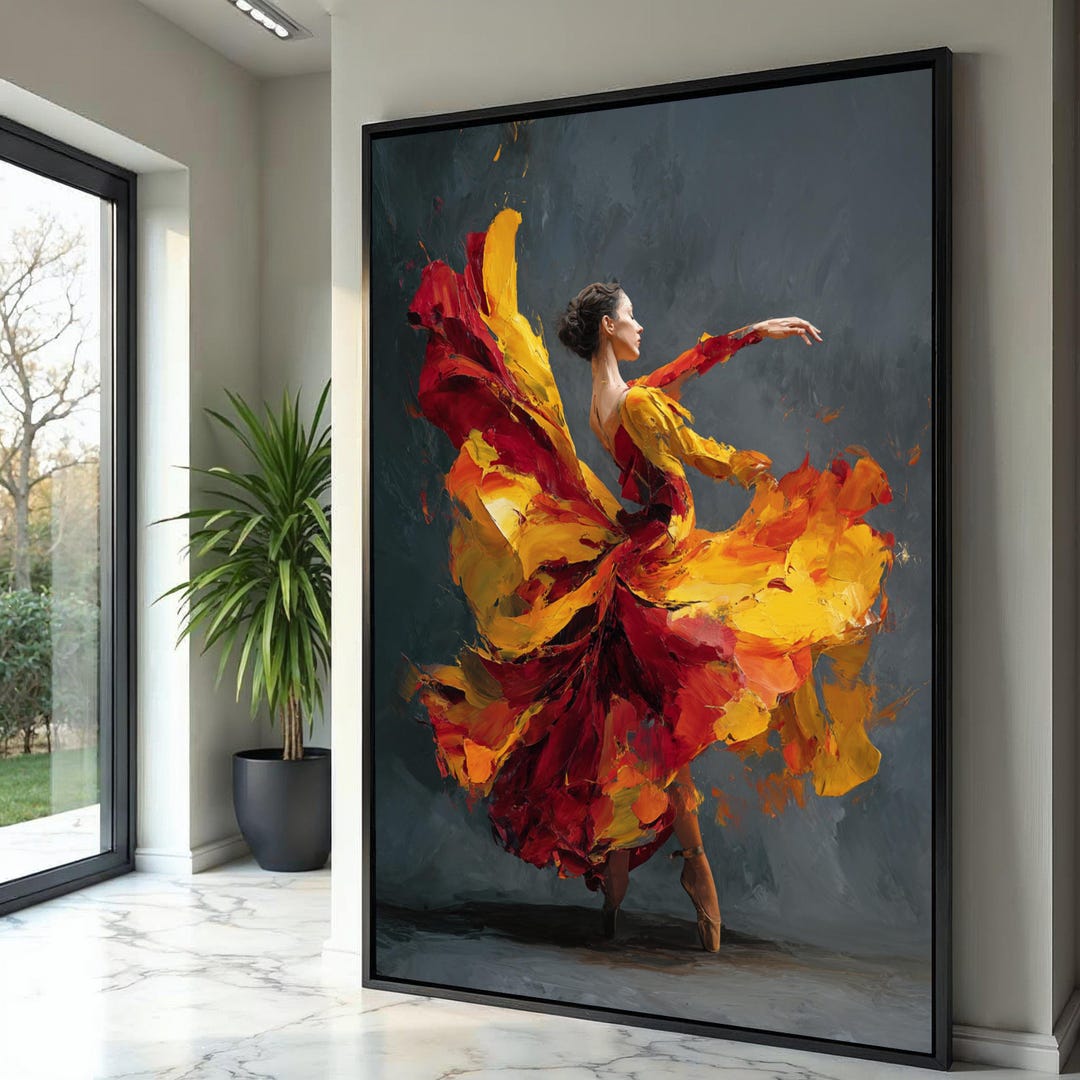 Vibrant Flamenco Dancer Canvas, Abstract Ballet Art, Colorful Red ...