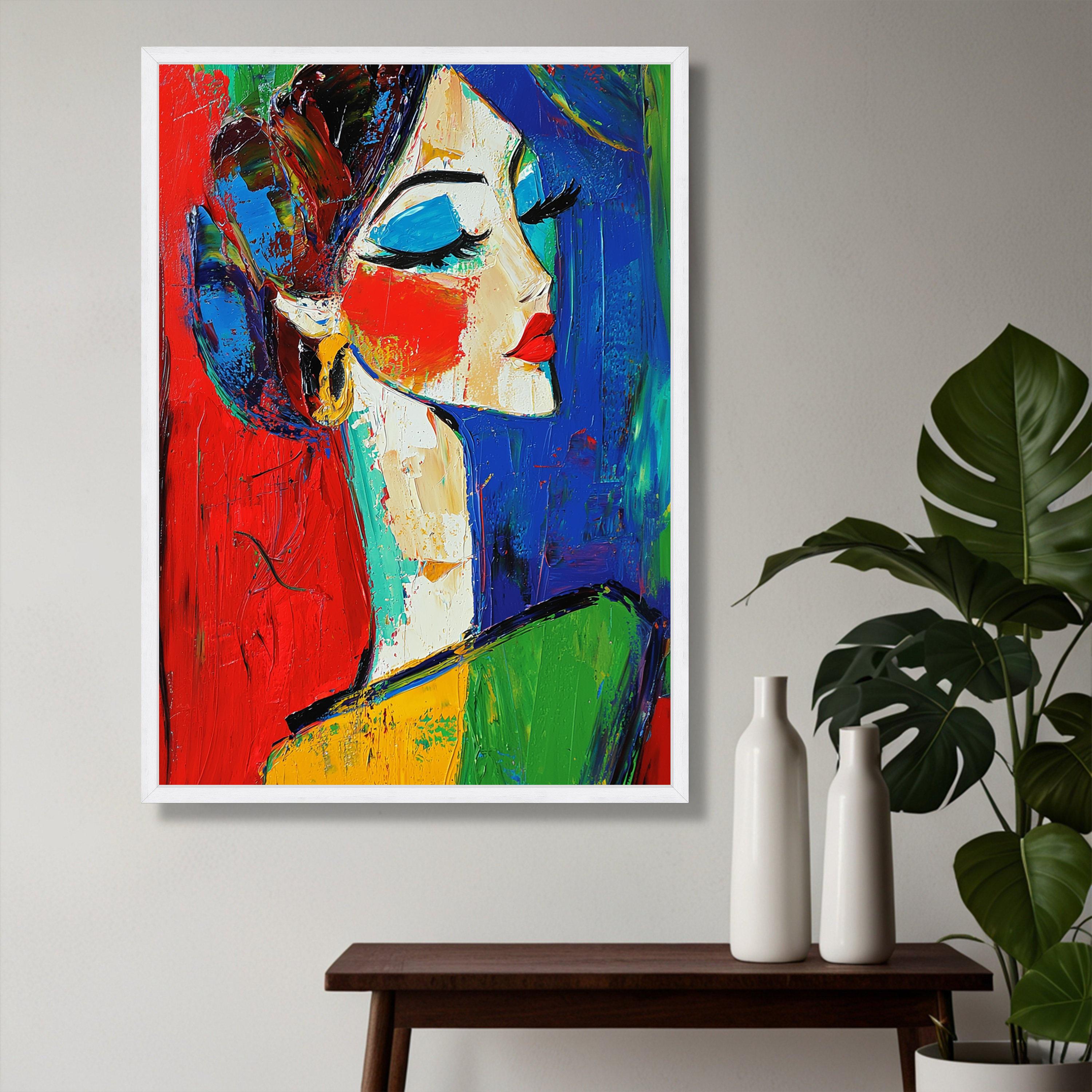 Vibrant Abstract Woman Portrait Canvas, Colorful Modern Art ...