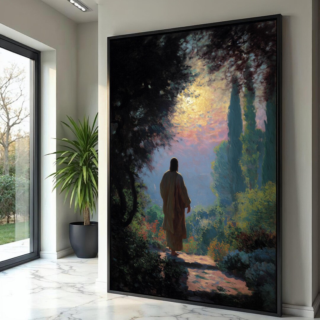 Spiritual Pathway Canvas, Jesus Silhouette Artwork, Christian Religious ...