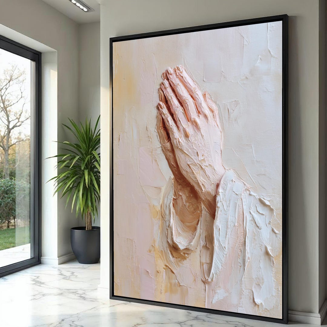 Praying Hands Canvas Wall Art, Religious Spiritual Decor, Impasto ...