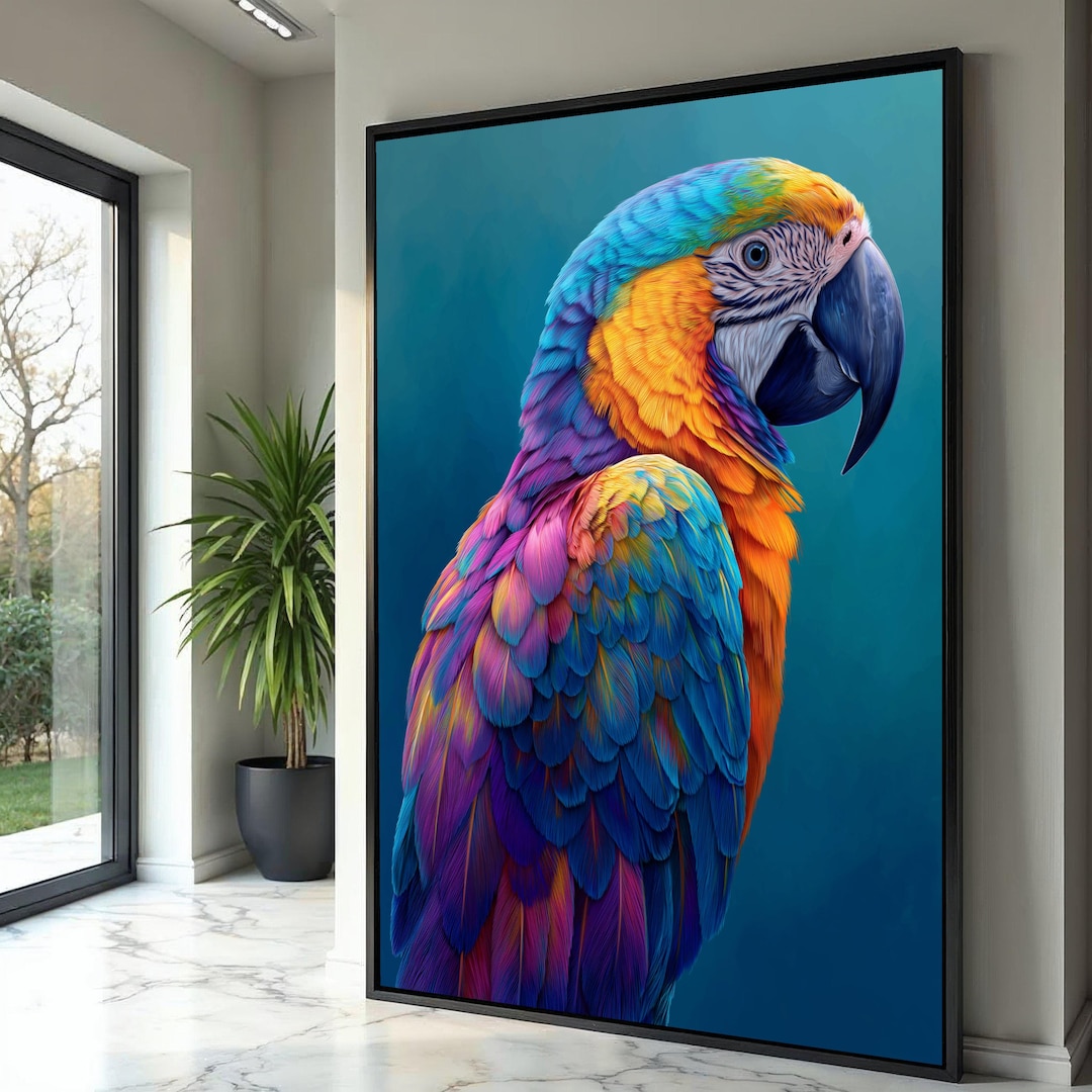 Vibrant Macaw Parrot Canvas, Colorful Bird Wall Art, Tropical Feather ...